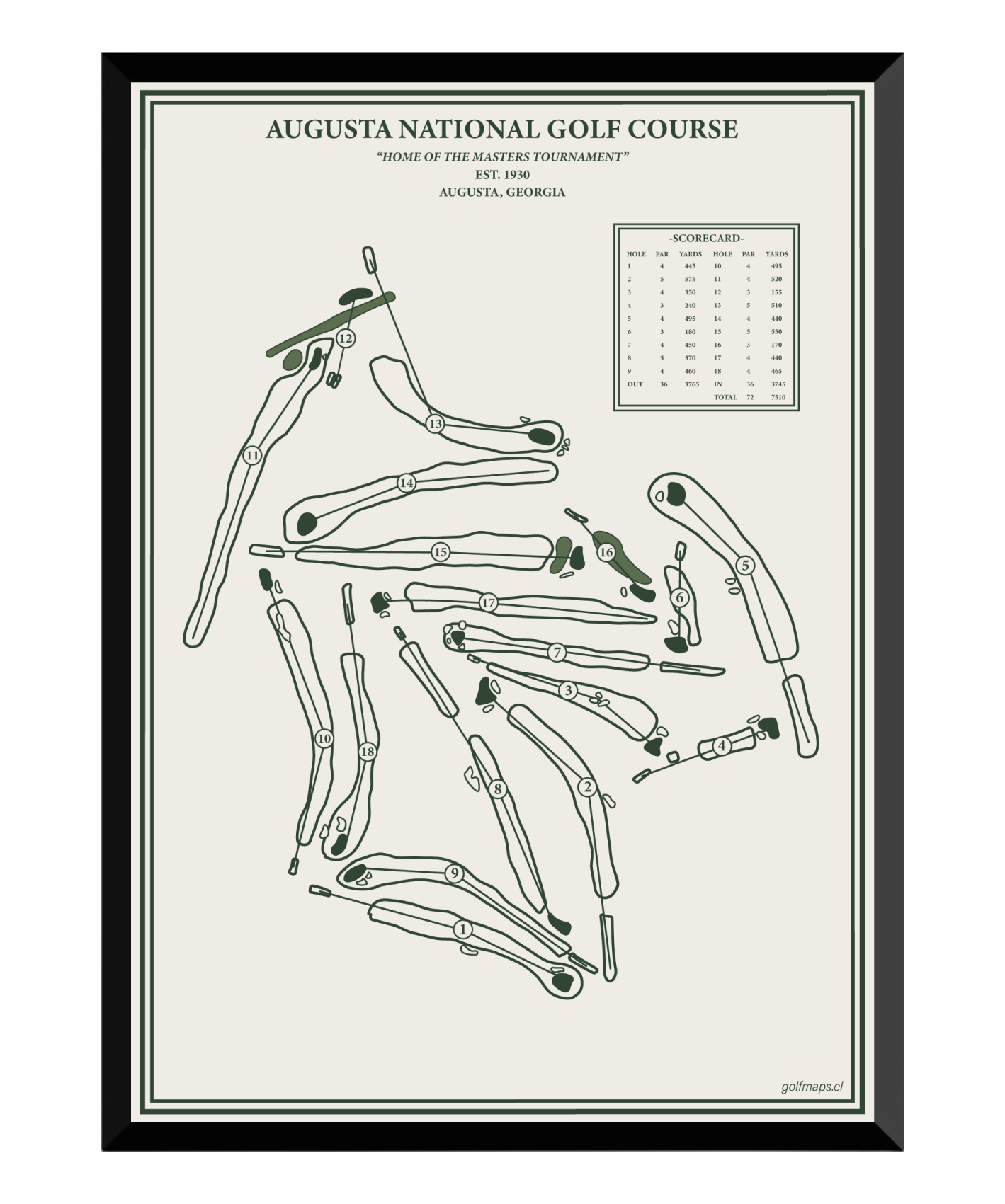 Augusta National Golf Course - Special Edition – Golf Maps Chile